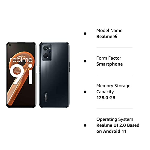 Realme 9i 4G LTE GSM 128GB + 6GB 6.6" 50MP Triple Camera Unlocked Latin Europe Dual Sim (NOT Verizon/Boost/Cricket/Metro/AT&T) + Fast Car Charger Bundle (Prism Black)