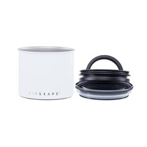 Airscape Stainless Steel Coffee Canister & Scoop Bundle - Food Storage Container - Patented Airtight Lid Pushes Out Excess Air - Preserve Food Freshness (Small, Matte White & Brushed Steel Scoop)