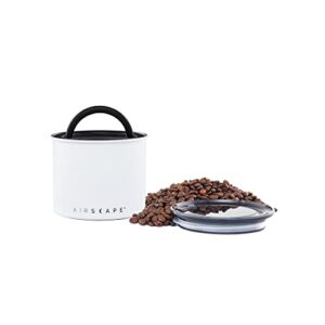 Airscape Stainless Steel Coffee Canister & Scoop Bundle - Food Storage Container - Patented Airtight Lid Pushes Out Excess Air - Preserve Food Freshness (Small, Matte White & Brushed Steel Scoop)