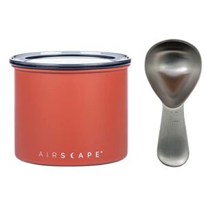 airscape stainless steel coffee canister & scoop bundle - food storage container - patented airtight lid pushes out excess air - preserve food freshness (small, matte red rock & brushed steel scoop)