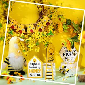 16 Pieces Bee Tiered Tray Decor Set Includes Bee Wooden Sign Sunflower Bee Gnomes Doll Wood Bead Garland with Tassel for Farmhouse Home Kitchen Decor