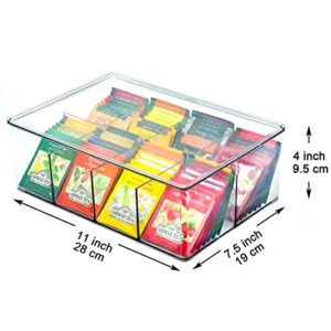 Youngever Large Plastic Tea Packet Organizer with Lids, Reusable Food Packet Storage Container Divided into 8 Compartments, Tea Bags Storage Bin (11" x 7.5" x 4")