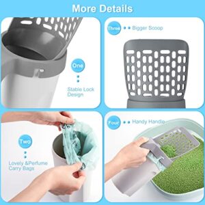 Cat Litter Scooper with Holder, Cat Litter Shovel with Waste Can and Refill 135 Bags(9 Boxes of 15 Bags), Large Capacity Cat Scooper Portable Litter Shovel, Cat Litter Sifter Scoop System with Bags