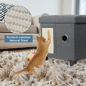 BRIAN & DANY Foldable Cat Bed for Indoor Cats, Large Cat Cube for Pet Cat House with Cat Scratch Board & Cat Ball, 14.7” x 12.7” x 14.1”, Grey