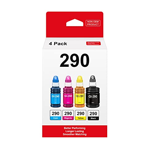 ECHALLENGE Compatible Ink Bottle Replacement for GI290 GI-290 G1200 G2200 G3200 G4200 G4210 (5-Pack 2Black Cyan Magenta Yellow)