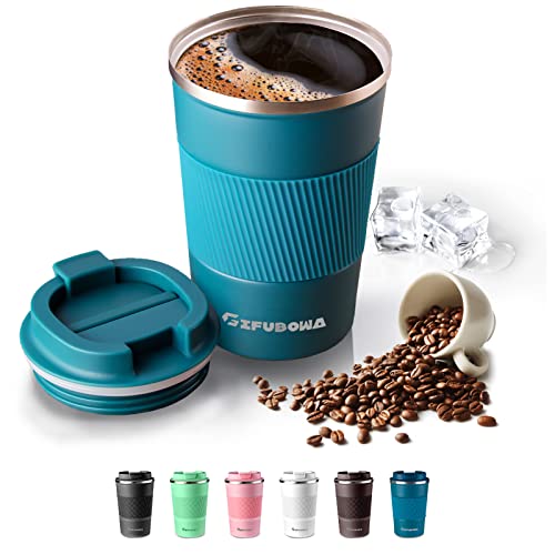 GIFUBOWA Hot Cold Travel Mug 13oz Stainless Steel Insulated Tumbler Cup with Flip Lid Blue