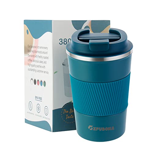 GIFUBOWA Hot Cold Travel Mug 13oz Stainless Steel Insulated Tumbler Cup with Flip Lid Blue