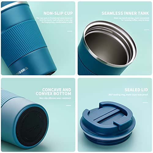 GIFUBOWA Hot Cold Travel Mug 13oz Stainless Steel Insulated Tumbler Cup with Flip Lid Blue