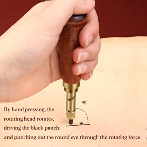 TLKKUE Adjustable Screw Hole Punch Automatic Hole Punch Tool with Wooden Handle Bookbinding Tool Leather Hole Punch with 6 Tips Size 1.5mm/2mm/2.5mm/3mm/3.5mm/4mm