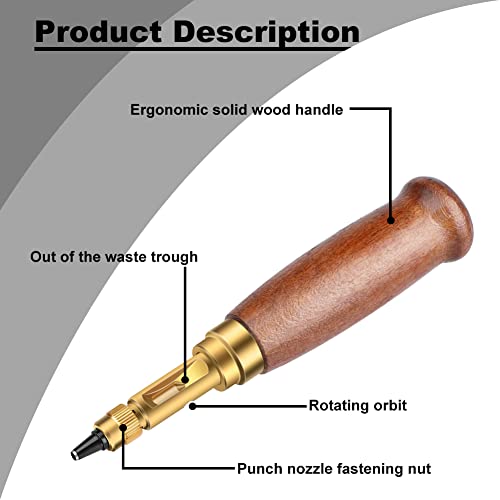 TLKKUE Adjustable Screw Hole Punch Automatic Hole Punch Tool with Wooden Handle Bookbinding Tool Leather Hole Punch with 6 Tips Size 1.5mm/2mm/2.5mm/3mm/3.5mm/4mm