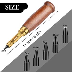 TLKKUE Adjustable Screw Hole Punch Automatic Hole Punch Tool with Wooden Handle Bookbinding Tool Leather Hole Punch with 6 Tips Size 1.5mm/2mm/2.5mm/3mm/3.5mm/4mm