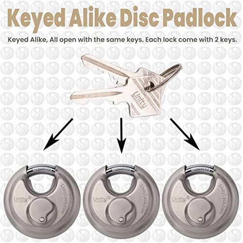 Unity Lock 2 3/4" 70mm Stainless Steel Discus Lock for Self Storage Unit Van Trailer Container, Multi Purpose Premium Manager Lock Same Keyed Alike (5)