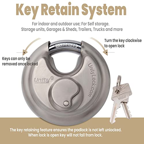 Unity Lock 2 3/4" 70mm Stainless Steel Discus Lock for Self Storage Unit Van Trailer Container, Multi Purpose Premium Manager Lock Same Keyed Alike (5)