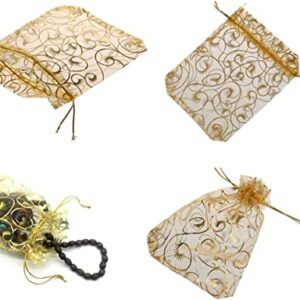 Yansanido Wedding Favors Small Gift Bags, 200pcs 3.9x4.7 Inch (10x12cm) Gold Organza Bags for Party Favor Bags Small Business Candy Bags Mesh Bag (200 Pcs Gold, 3.9 inch x 4.7 inch)