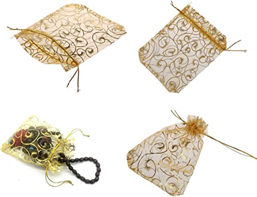 Yansanido Wedding Favors Small Gift Bags, 200pcs 3.9x4.7 Inch (10x12cm) Gold Organza Bags for Party Favor Bags Small Business Candy Bags Mesh Bag (200 Pcs Gold, 3.9 inch x 4.7 inch)