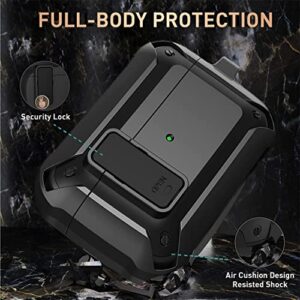 Airpods Pro Case Cover Men Lock with Cleaning Kit, GARTOO Protective Cover with Cleaning Pen Compatible with Airpod Pro Case, Shockproof Rugged Shell for Air Pods Pro 2019 Charging Case (Black)