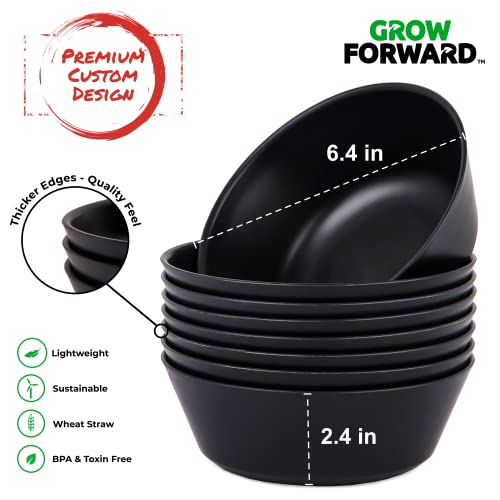 Grow Forward Premium Wheat Straw Bowls - 28 OZ Unbreakable Cereal Bowls Set of 8 - Lightweight Microwave Safe Bowls for Kitchen - Reusable Alternative to Plastic Bowls for Camping, RV - Midnight