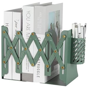 adjustable bookends tainse expandable bookends with pen holder book ends for heavy books,magazine file telescopic design bookends adjustable extends up to 17 inches-green