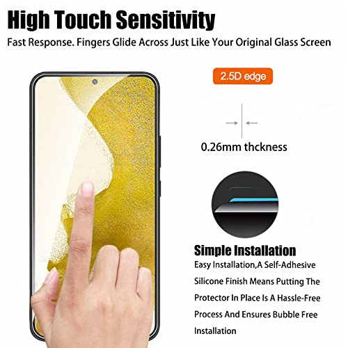 Sobrilli 2Pack Tempered Glass Screen Protector for Samsung Galaxy S22, 2Pack Camera Lens Protector For Galaxy S22, HD Clear Tempered Glass Compatible for Galaxy S22 Glass Screen Protector