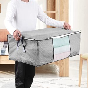 3 Pack Large Capacity Clothes Storage Bag Organizer with Reinforced Handle Thick Fabric for Comforters, Blankets, 105L, Grey