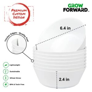 Grow Forward Premium Wheat Straw Bowls - 28 OZ Unbreakable Cereal Bowls Set of 8 - Lightweight Microwave Safe Bowls for Kitchen - Reusable Alternative to Plastic Bowls for Camping, RV - Polar