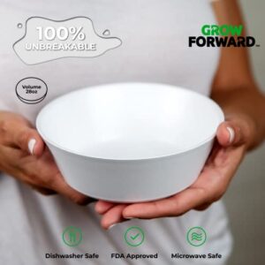 Grow Forward Premium Wheat Straw Bowls - 28 OZ Unbreakable Cereal Bowls Set of 8 - Lightweight Microwave Safe Bowls for Kitchen - Reusable Alternative to Plastic Bowls for Camping, RV - Polar