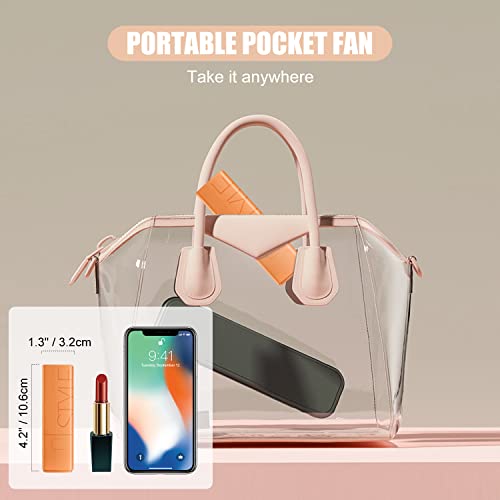 Odoland Portable Handheld Mini Fan, USB Rechargeable Foldable Fan, Quiet Cooling Personal Pocket Fan, Battery Operated 12-20 Hours, Stylish Fan for Girls Women Office School Outdoor Working, Orange