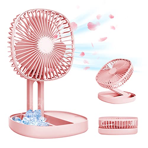 DEPOZA 7 Inch Travel Fan, Portable Folding Desk Fan with 3 Speeds, 185° Rotation, Battery Operated & Rechargeable, Quiet Small Table Fan for Bedroom, Office