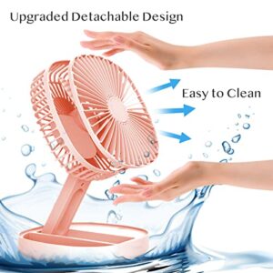 DEPOZA 7 Inch Travel Fan, Portable Folding Desk Fan with 3 Speeds, 185° Rotation, Battery Operated & Rechargeable, Quiet Small Table Fan for Bedroom, Office