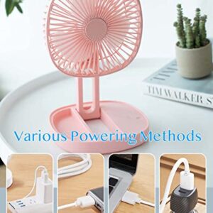 DEPOZA 7 Inch Travel Fan, Portable Folding Desk Fan with 3 Speeds, 185° Rotation, Battery Operated & Rechargeable, Quiet Small Table Fan for Bedroom, Office