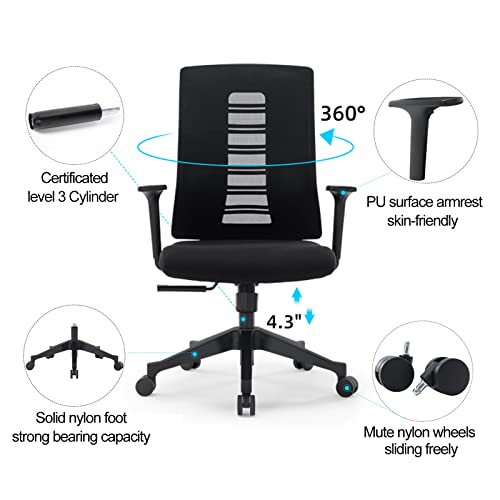 AOSKY Office Chair Ergonomic Desk Chair Task Chair with Mesh Backrest Height Adjustable Armrest Leaning Adjustable Computer Chair for Home Office (Black Back)