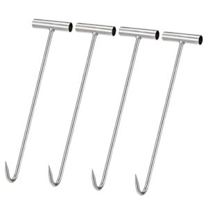 uxcell 15.35inch t-handle meat boning hook, galvanized t hooks for kitchen butcher shop restaurant 4pcs