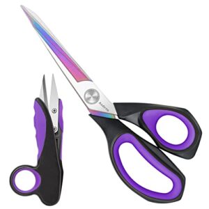 asdirne professional fabric scissors set, titanium coating sewing scissors, ultra-sharp blade tailor scissors, ergonomic rubber handle, great for craft, sewing and daily use, 9.4"/5”, set of 2