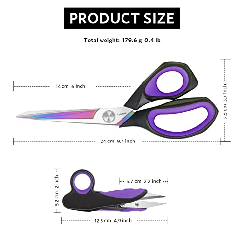 Asdirne Professional Fabric Scissors Set, Titanium Coating Sewing Scissors, Ultra-Sharp Blade Tailor Scissors, Ergonomic Rubber Handle, Great for Craft, Sewing and Daily Use, 9.4"/5”, Set of 2