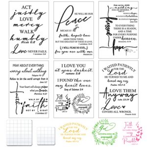 8 pcs christian bible verse clear rubber stamps for crafting, 6 sheets christian bible verse clear rubber stamp and 2 pcs acrylic stamp blocks with grid line for diy journaling card making