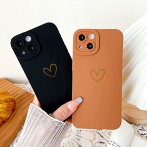 SmoBea Compatible with iPhone 13 Case Luxury Gold Heart Pattern Soft Liquid Silicone Shockproof Case for Women Girls Side Cute Plated Heart Pattern Slim Phone Case (Black)