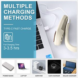 Odoland Portable Neck Fan, Foldable Bladeless Fan Hands Free USB Rechargeable Personal Fan, Leafless Headphone Design 3 Speed Powered Desk Fan for Outdoor Office Travel, White