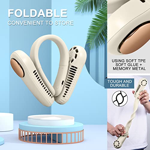 Odoland Portable Neck Fan, Foldable Bladeless Fan Hands Free USB Rechargeable Personal Fan, Leafless Headphone Design 3 Speed Powered Desk Fan for Outdoor Office Travel, White