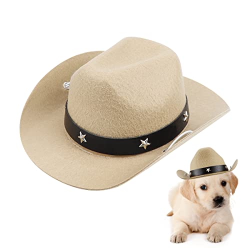 YOLUFER Pet Hat Costume Dog Cowboy Hat with Adjustable Strap, Party Cowboy Hats for Small Pets Puppy Cat (Light Coffee)