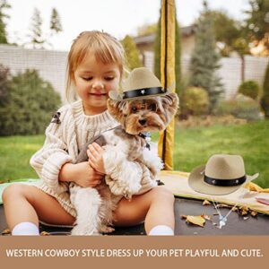 YOLUFER Pet Hat Costume Dog Cowboy Hat with Adjustable Strap, Party Cowboy Hats for Small Pets Puppy Cat (Light Coffee)