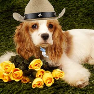 YOLUFER Pet Hat Costume Dog Cowboy Hat with Adjustable Strap, Party Cowboy Hats for Small Pets Puppy Cat (Light Coffee)