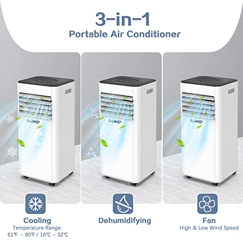 LUKO Portable Air Conditioner 10000 BTU, Cooling, Fan, Dehumidifier, 3-in-1 AC Unit Portable for Rooms up to 450 Sq. Ft, Low Noise Air Conditioner with Remote Control and Window Kits