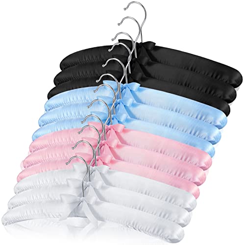 12 Packs Padded Sweater Hangers No Shoulder Bump Anti Slip Padded Hangers for Women Large Satin Padded Coat Hangers for Clothes Sweaters Dresses Suits