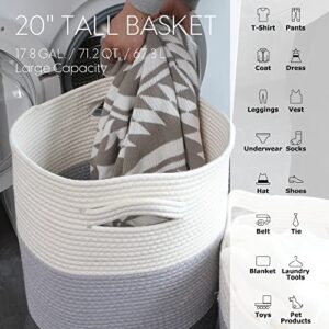 Sea Team Large Size Cotton Rope Woven Storage Basket with Lid, Lidded Laundry Hamper with Handles, Fabric Bucket with Cover, Clothes Toys Organizer for Kid's Room, 16 x 20 inches, White & Yellow