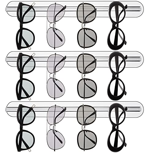 Flutesan 3 Pieces Sunglasses Storage Organizer Acrylic Wall Mounted Eyeglasses Holder Eyewear Display Rack Sunglasses Holder Display Stand Hanging Rack for Entryway Living Room Bedroom (Clear)