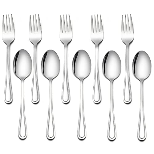 LIANYU 10-Piece Children Silverware Set, Kids Forks and Spoons Silverware Set, Stainless Steel Toddler Utensils Flatware Set, Child Cutlery Set for Home Preschools, Dishwasher Safe