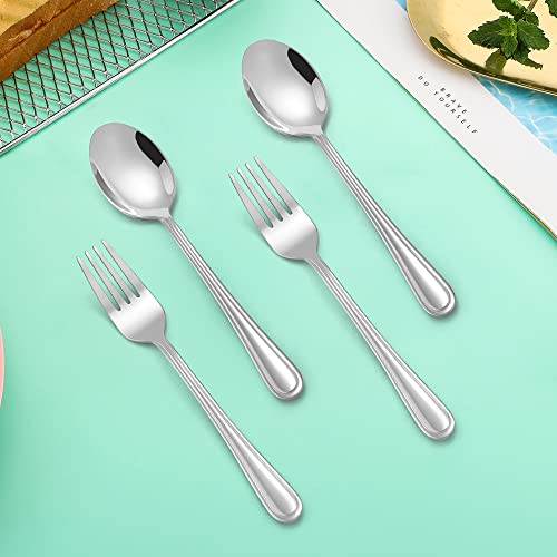 LIANYU 10-Piece Children Silverware Set, Kids Forks and Spoons Silverware Set, Stainless Steel Toddler Utensils Flatware Set, Child Cutlery Set for Home Preschools, Dishwasher Safe