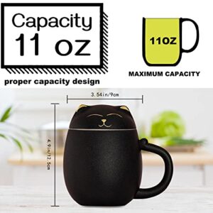 Liywall - Ceramic Tea Mug with Infuser and Lid, Cat Design Handmade Porcelain Tea Cup Strainer With Portable Shockproof Storage Case for Travel Office Home,Wife Girlfriend Gift - Black