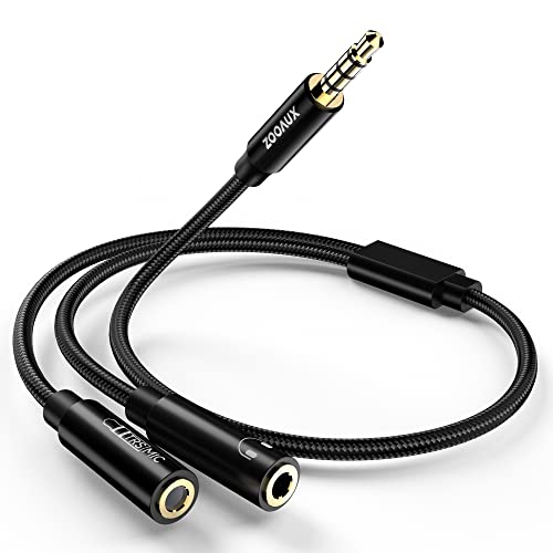 ZOOAUX 3.5mm Combo Audio Adapter Cable with Separate Mic and Audio Headphone Connector for PS4,PS5,Xbox One S,Nintendo Switch,Tablet,Mobile Phone,PC Gaming Headsets and New Version Laptop 13 Inch