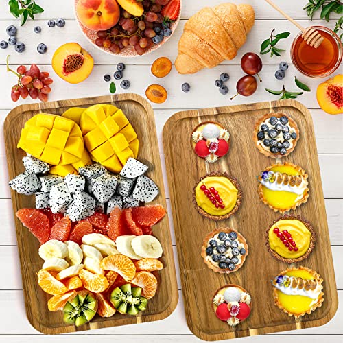 YOUEON Set of 2 Acacia Wood Serving Tray with Raised Lip, 14.2 x 9.5 Inch Rectangular Serving Tray, Appetizer Cheese Plate, Sandwich Dessert Trays, Wood Plates for Food, Coffee, Fruit, Cookie